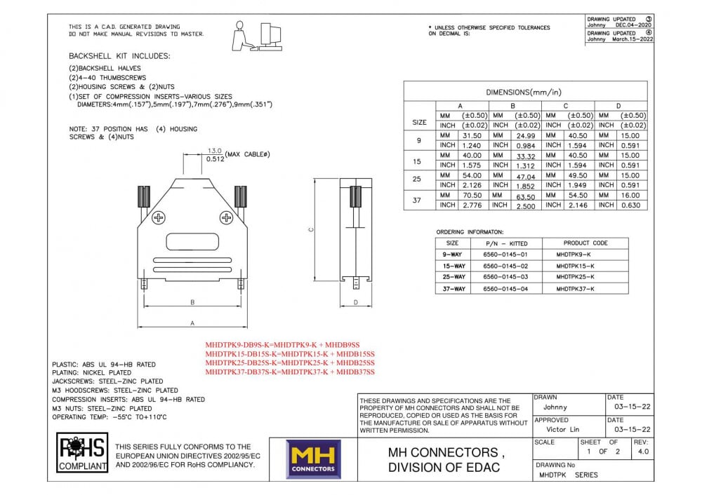 MH CONNECTORS MHDTPK series drawing page 1