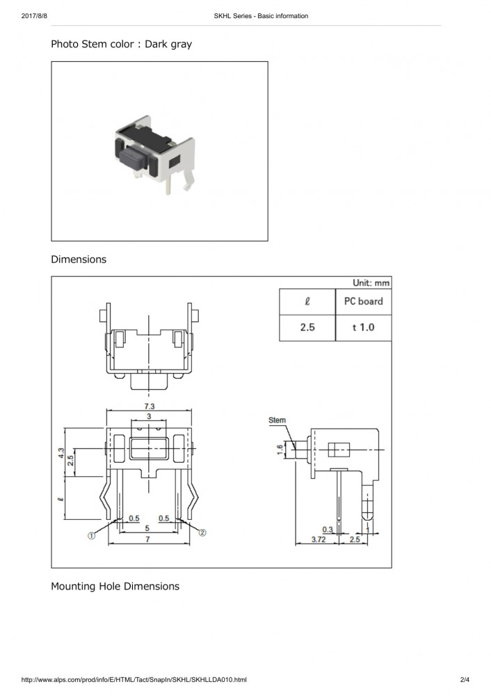SKHLLDA010 dimensions and stem reference
