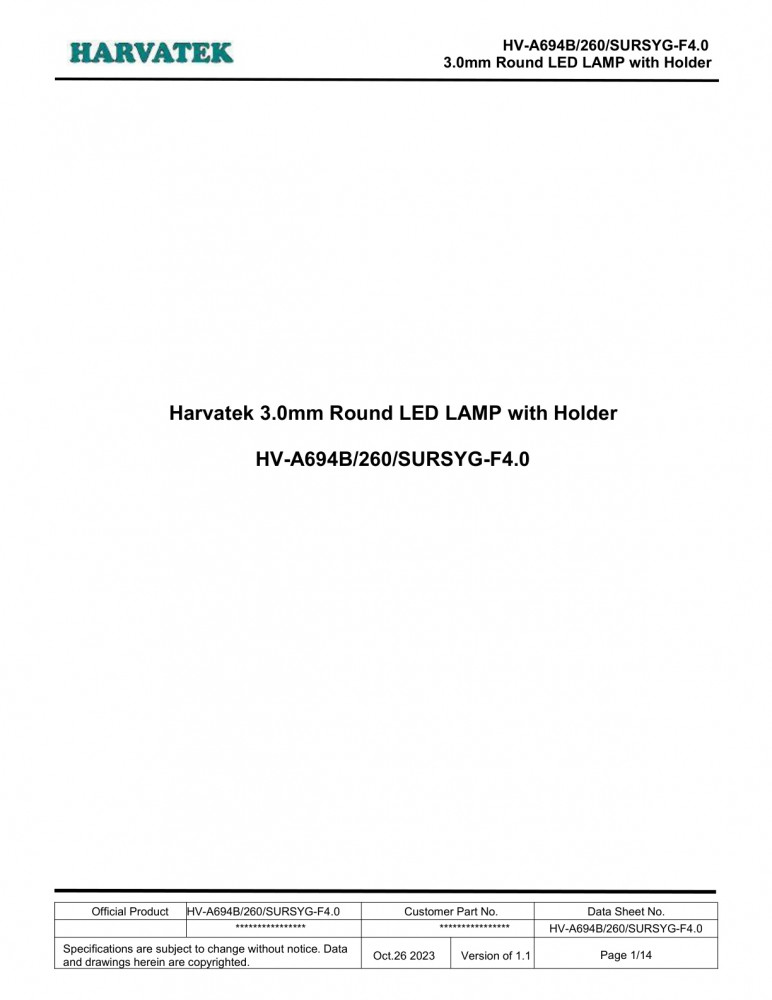 HV-A694B/260/SURSYG-F4.0 datasheet page 1