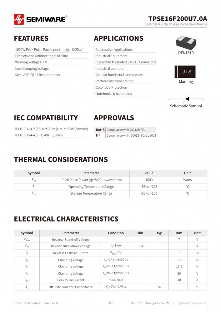TPSE16F200U7.0A technical document page 1