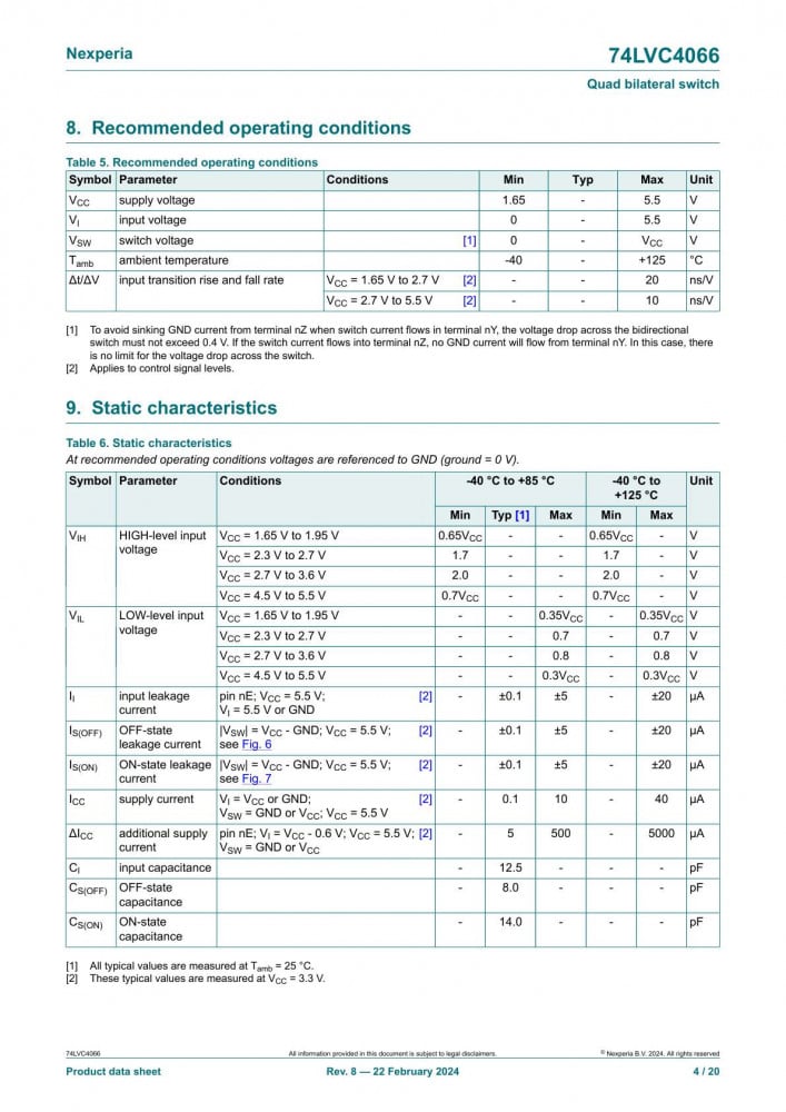 74LVC4066PW,118 datasheet page 4