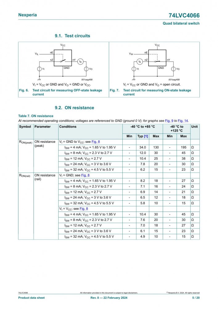 74LVC4066PW,118 datasheet page 5