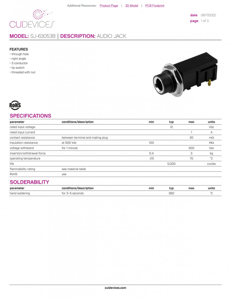 SJ-63053B datasheet page 1