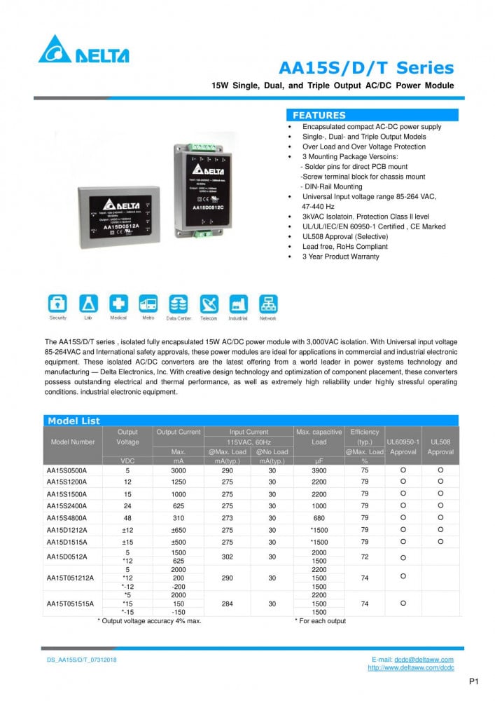 DELTA AA15D1515C datasheet page 1