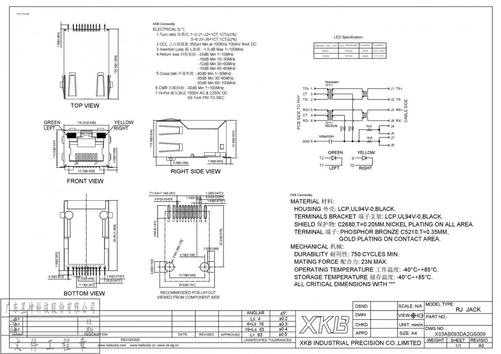 XKB Connection X03AB093DA2GS009 technical drawing