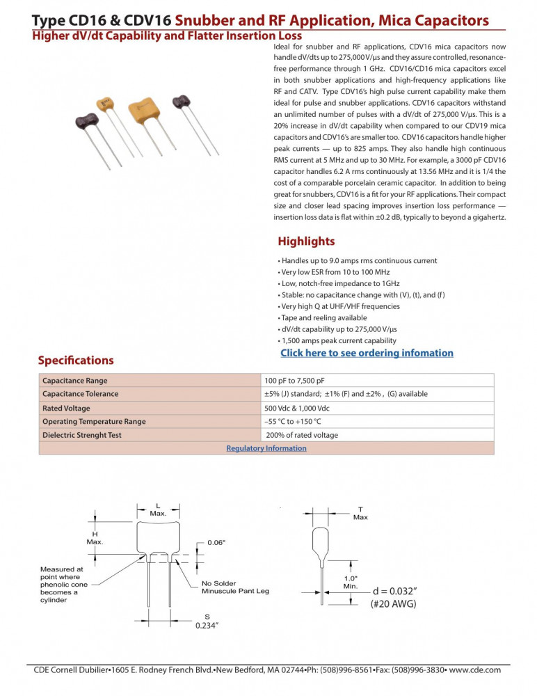CD16 and CDV16 mica capacitor document, page 1
