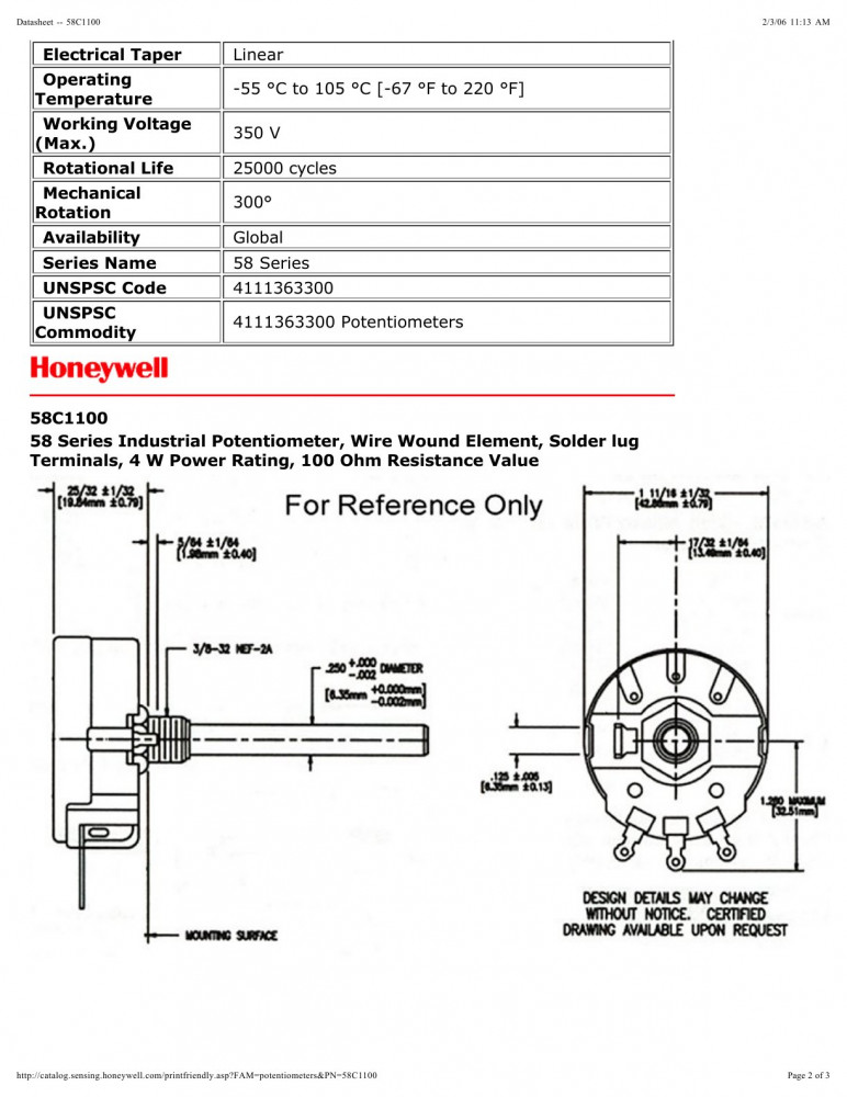Honeywell 58C1100 technical document page 2