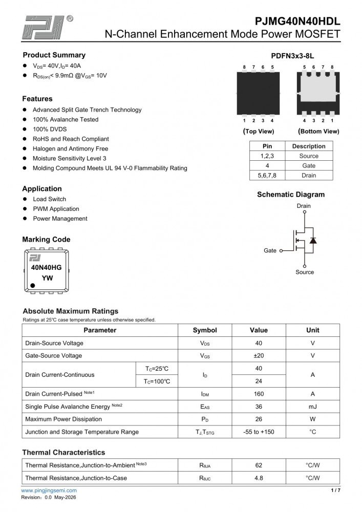 PJMG40N40HDL datasheet page 1