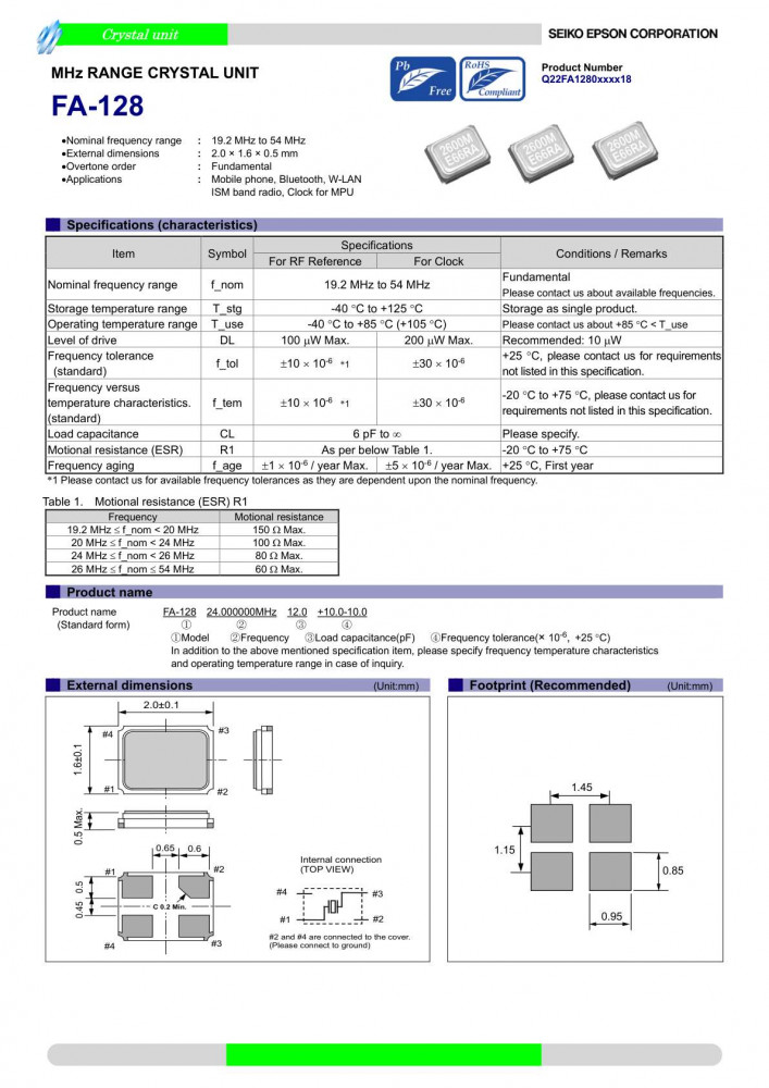 EPSON FA-128 technical document page 1
