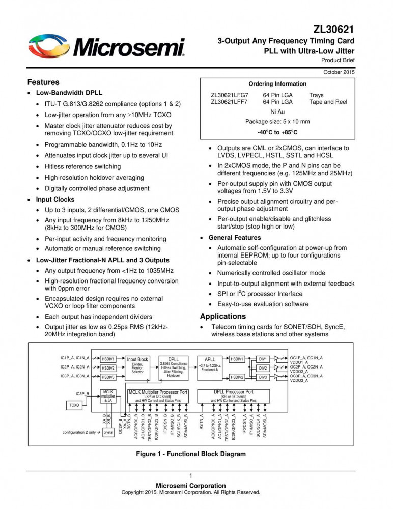 ZL30621 product brief page 1