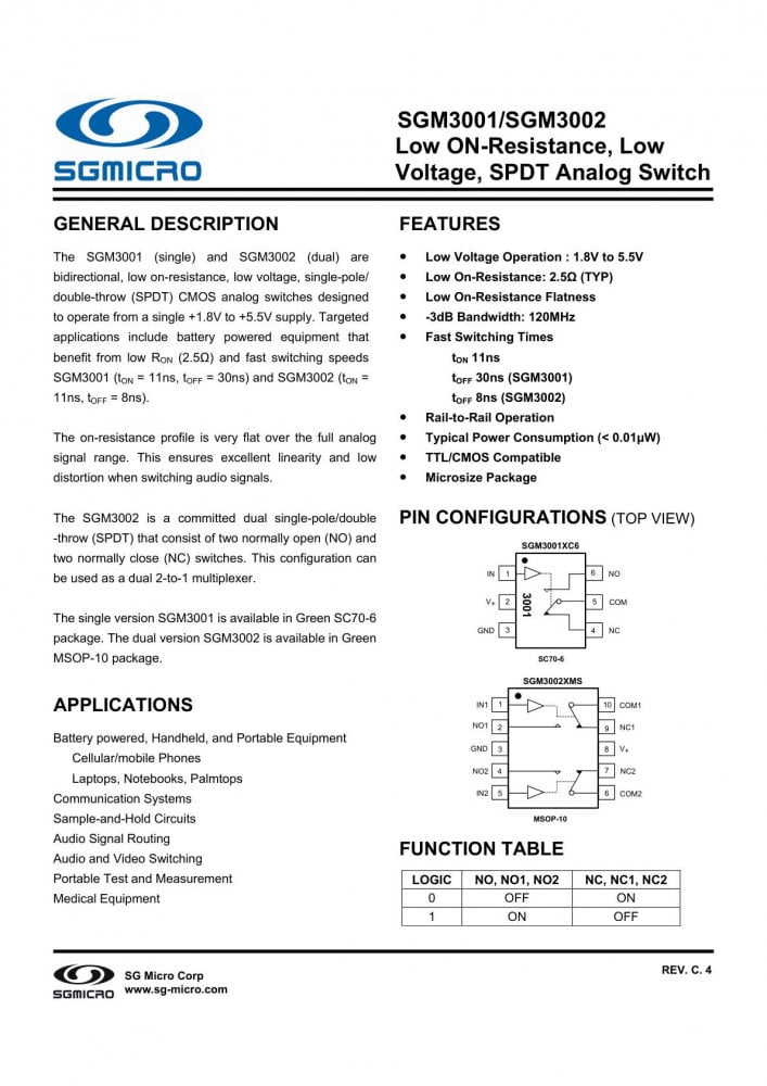 SGM3002XMS/TR datasheet page 1