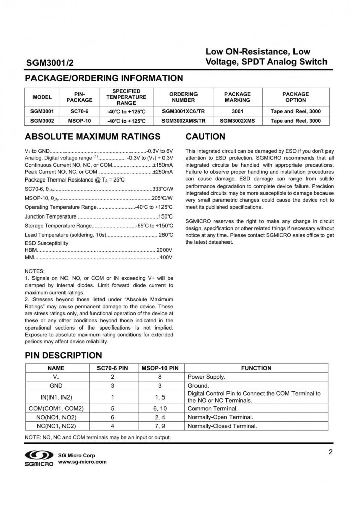 SGM3002XMS/TR datasheet page 2