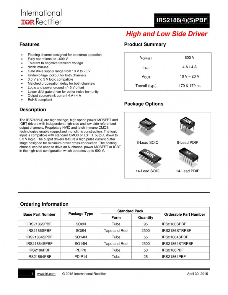 IRS21864 datasheet page 1