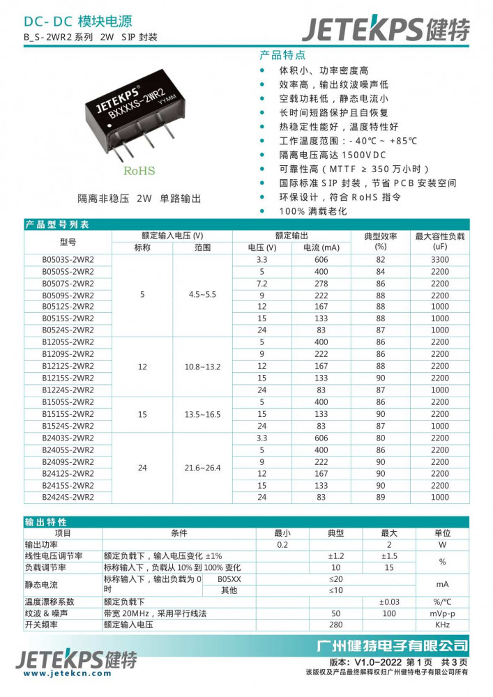 B0512S-2WR2 datasheet page 1
