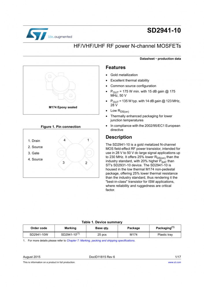 SD2941-10W datasheet page 1