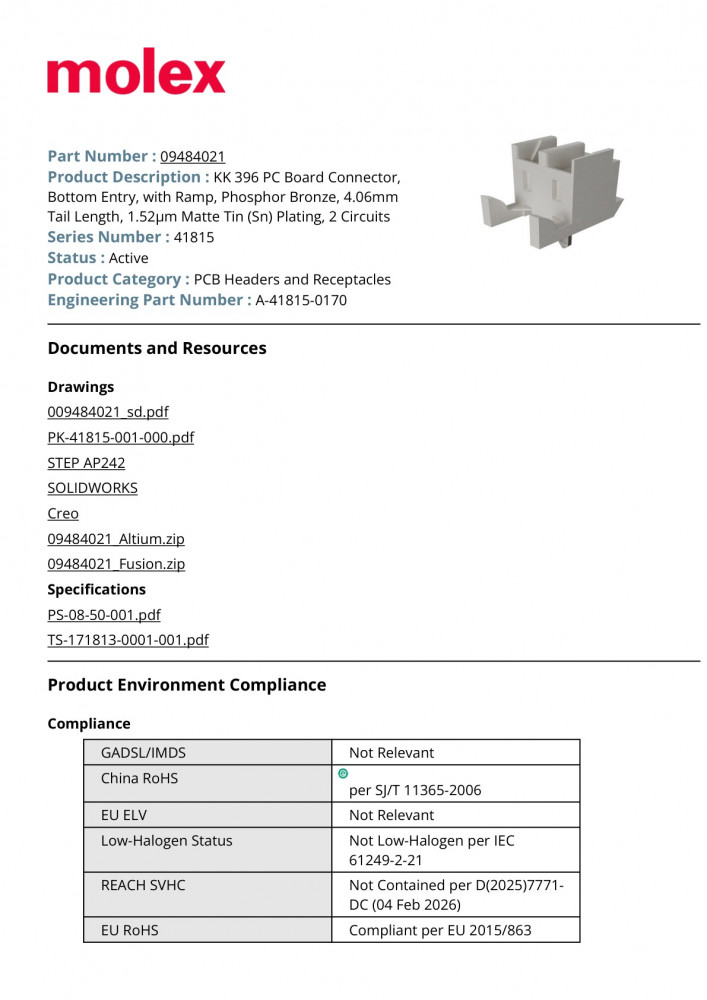Molex KK 396 technical document page 1