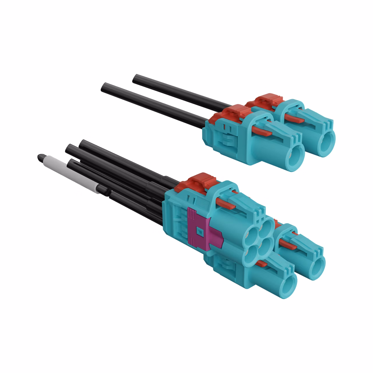 HFM Straight Quad Jack-to-4 HFM Straight Jack Off-the-Shelf (OTS) Cable Assembly, Key Z Water Blue, RTK031 Cable, 500.00mm Length, 50 Ohms