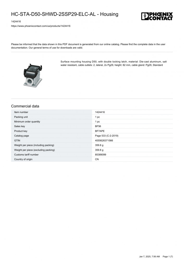Phoenix Contact 1424416 technical document page 1