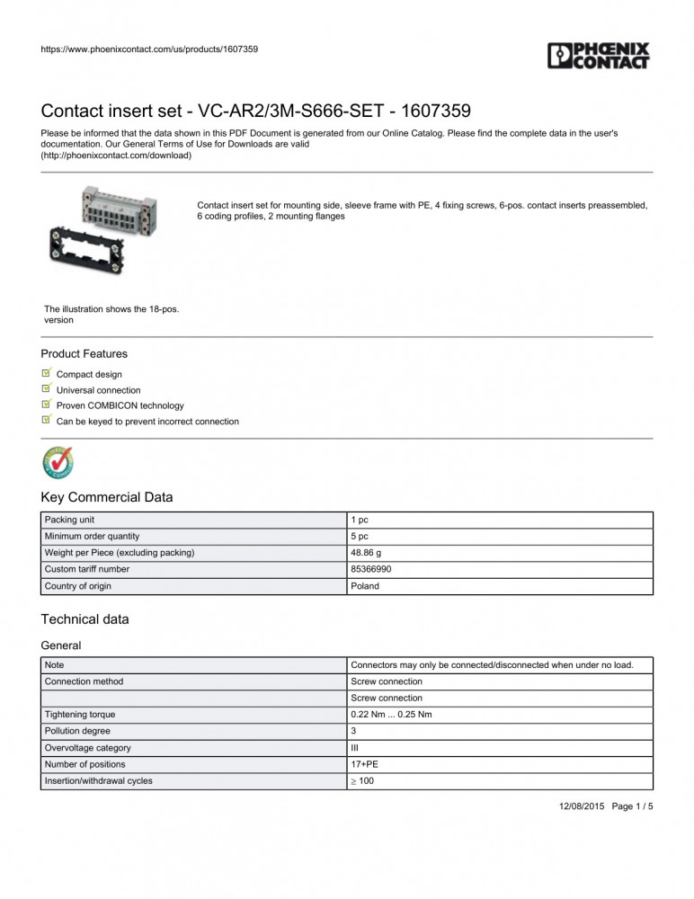 Phoenix Contact 1607359 product documentation page 1