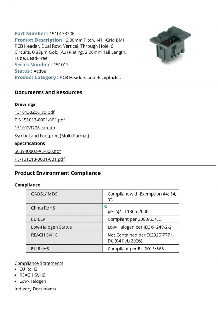 Molex Milli-Grid Series 151013 technical document, page 1