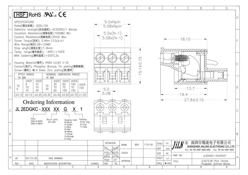 JILN JL2EDGKC-50803G01 technical drawing and specification page