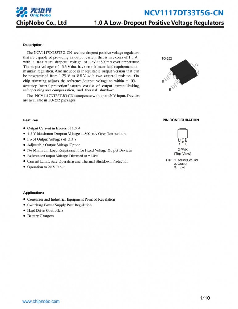 NCV1117DT33T5G-CN datasheet page 1