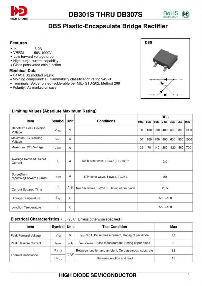 High Diode DB307S datasheet page 1