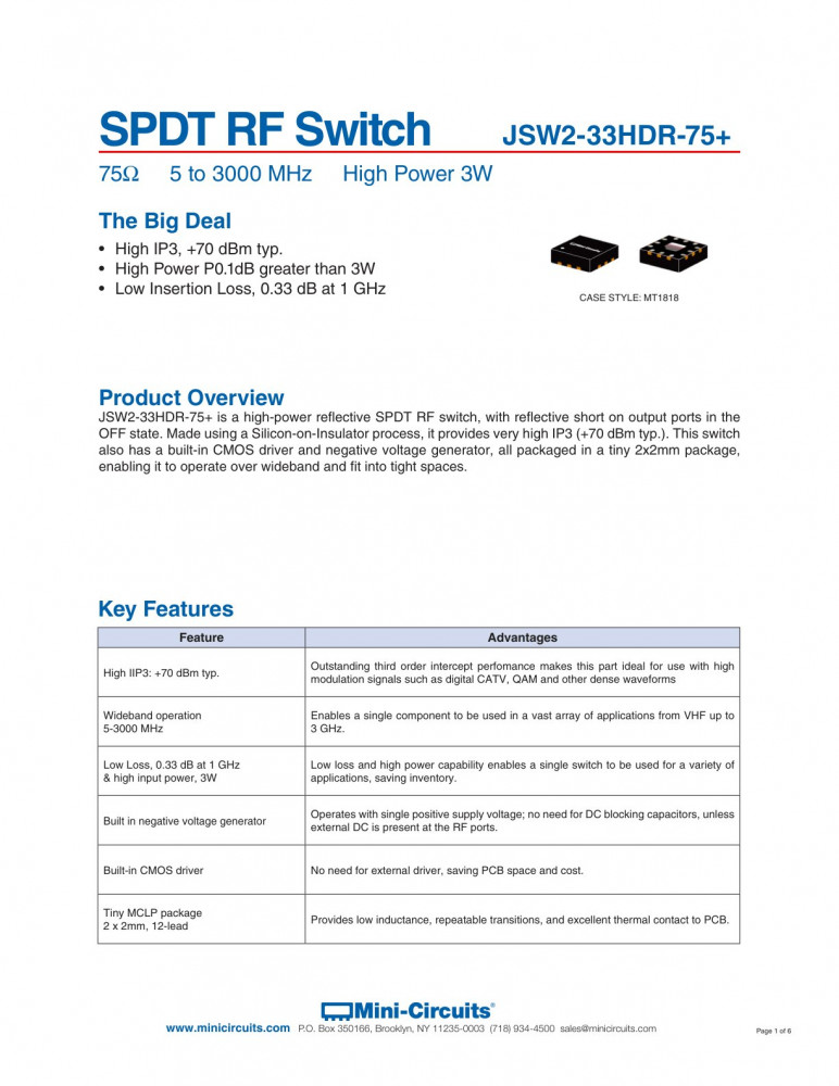 JSW2-33HDR-75+ datasheet page 1