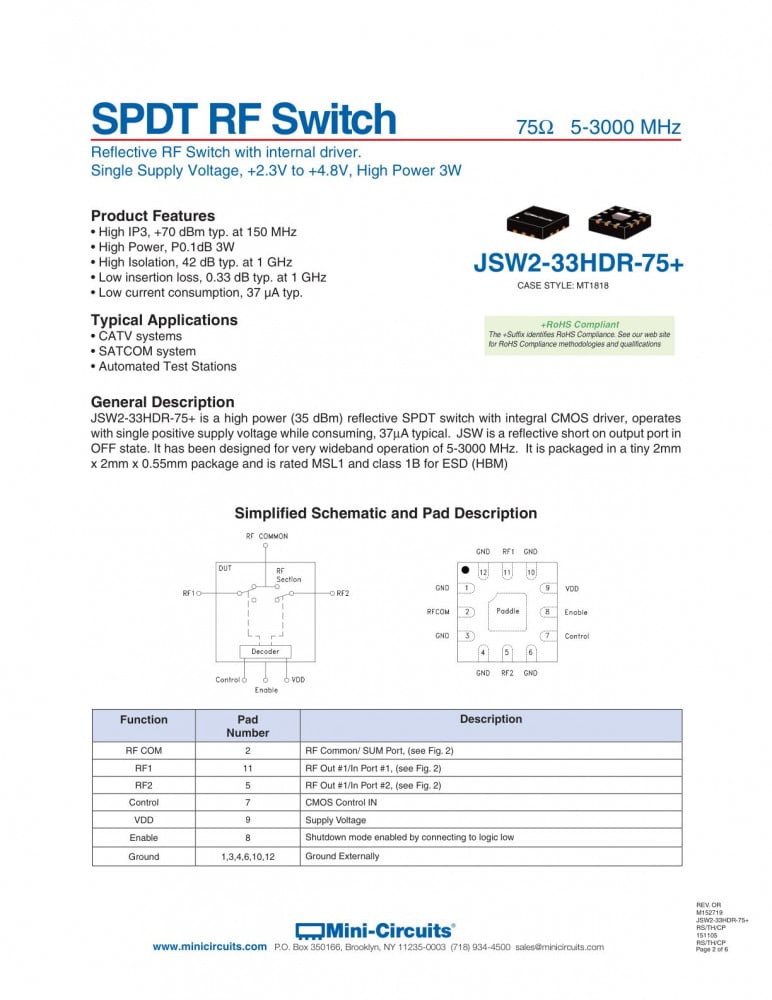 JSW2-33HDR-75+ datasheet page 2