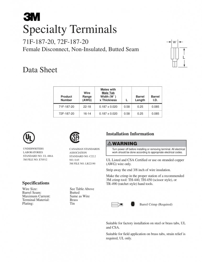 3M 72F-187-20 technical document page 1