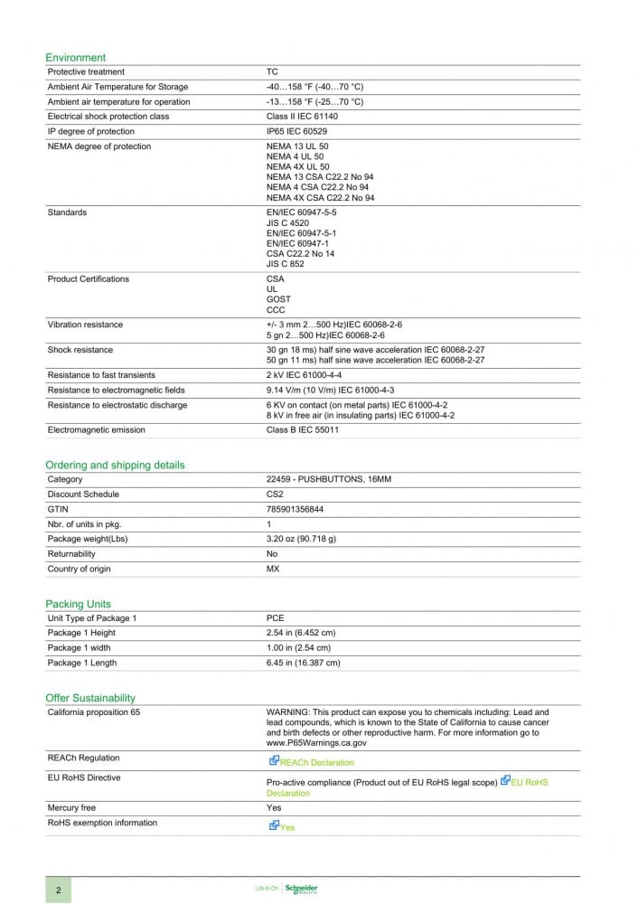 XB6CE1B1B technical document page 2