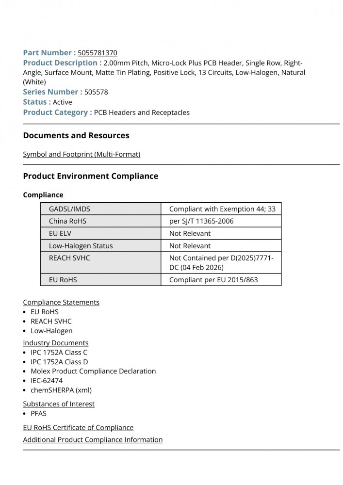 MOLEX 5055781370 technical document image, page 1