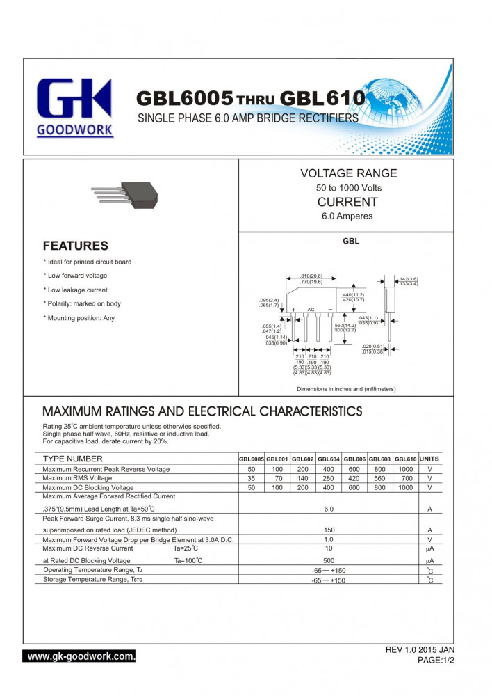 GOODWORK GBL610 datasheet page 1