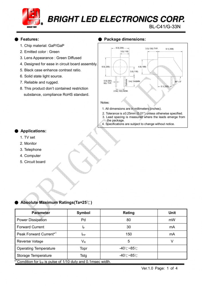 BL-C41-G-33N datasheet page 1