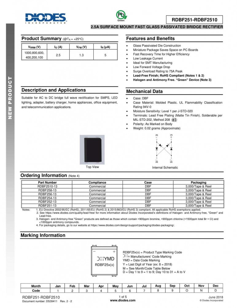 RDBF254-13 datasheet page 1