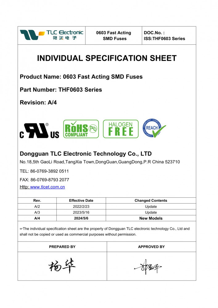THF0603 datasheet page 1