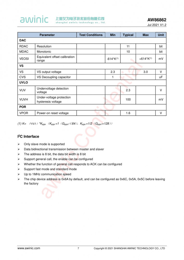 AW86862CSR datasheet page 7