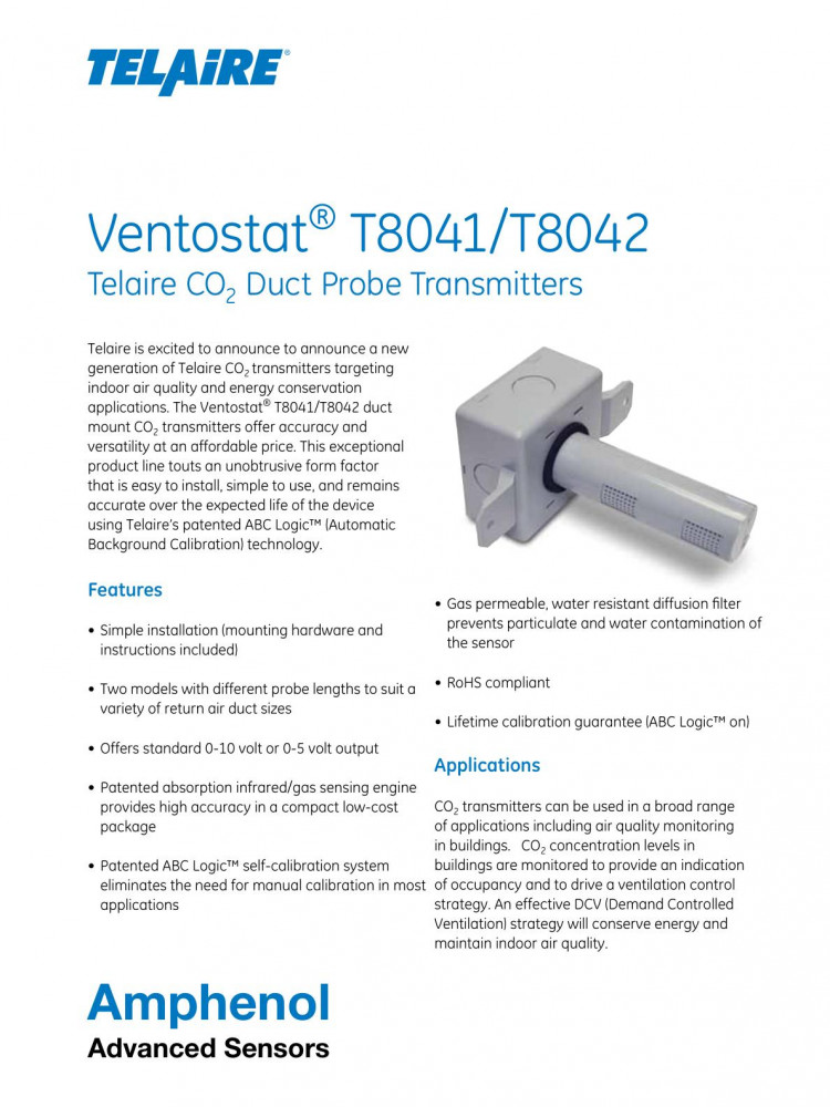 Amphenol Telaire T8042 documentation page 1