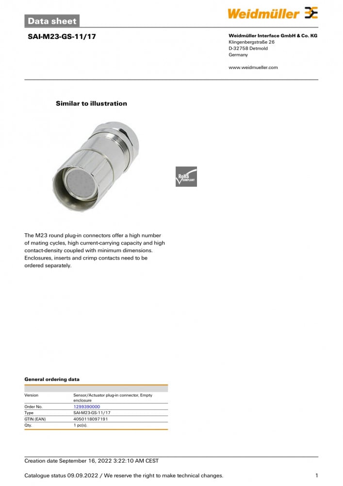 WEIDMULLER 1299390000 technical document page 1