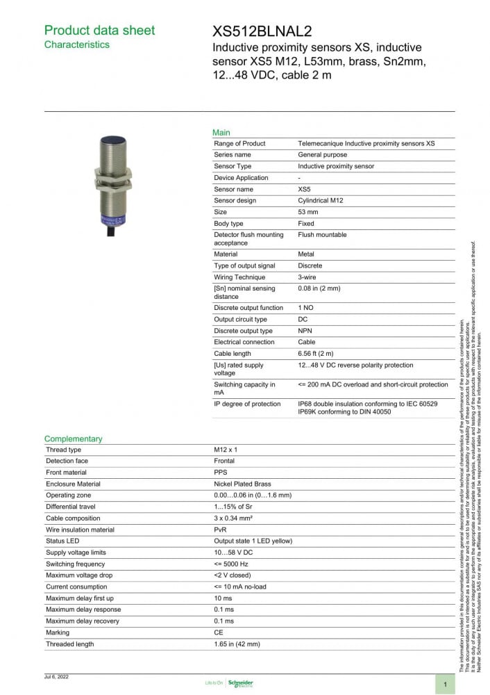 XS512BLNAL2 technical document page 1
