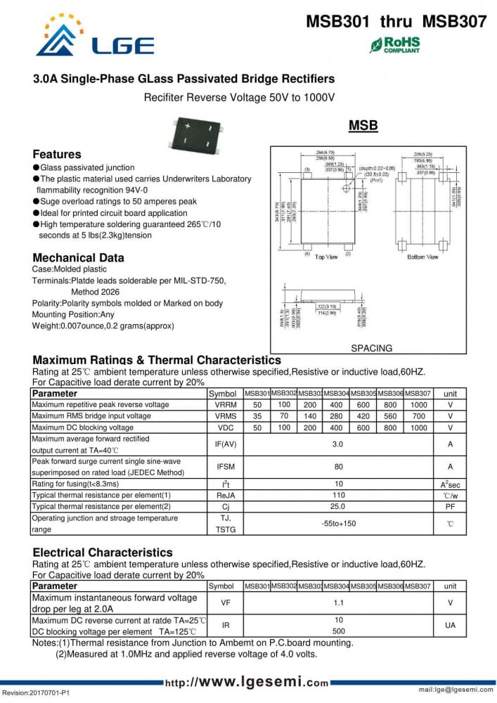 LGE MSB307 datasheet page 1