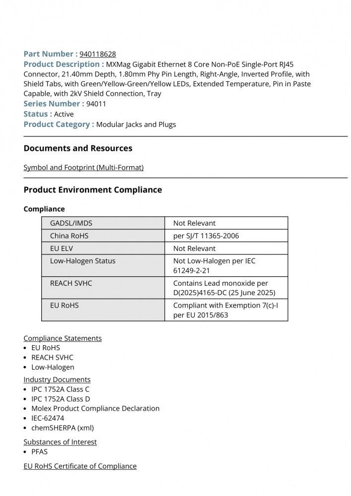 Technical document image 1 for MOLEX 940118628