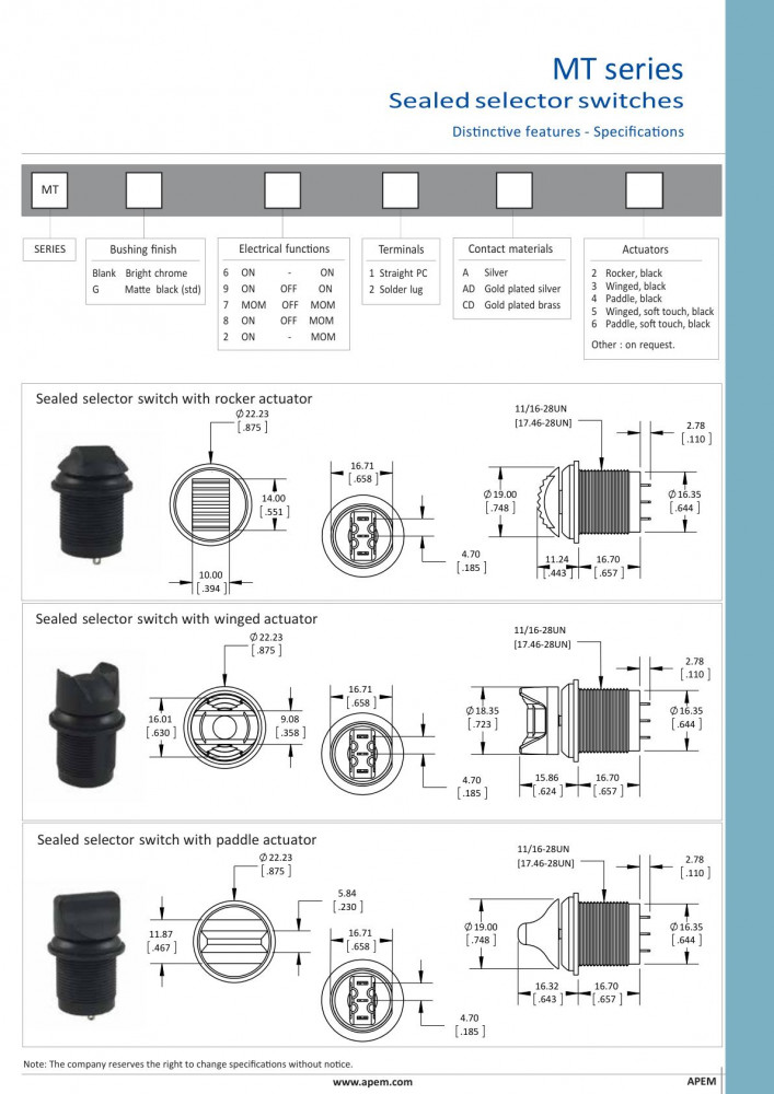 APEM MTG92A4 technical document page 2