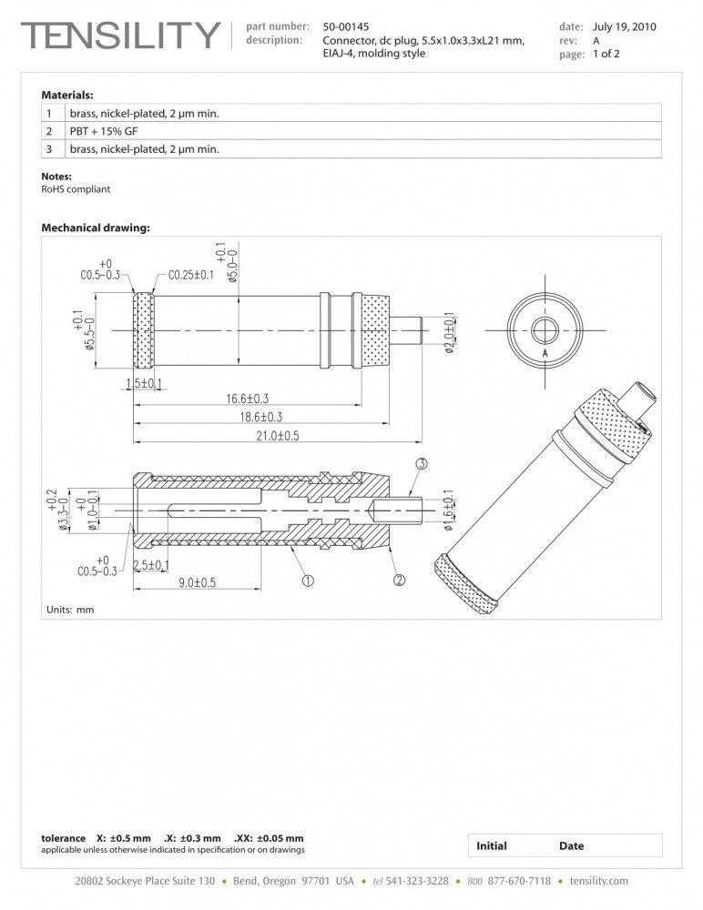Tensility International 50-00145 product specification, page 1