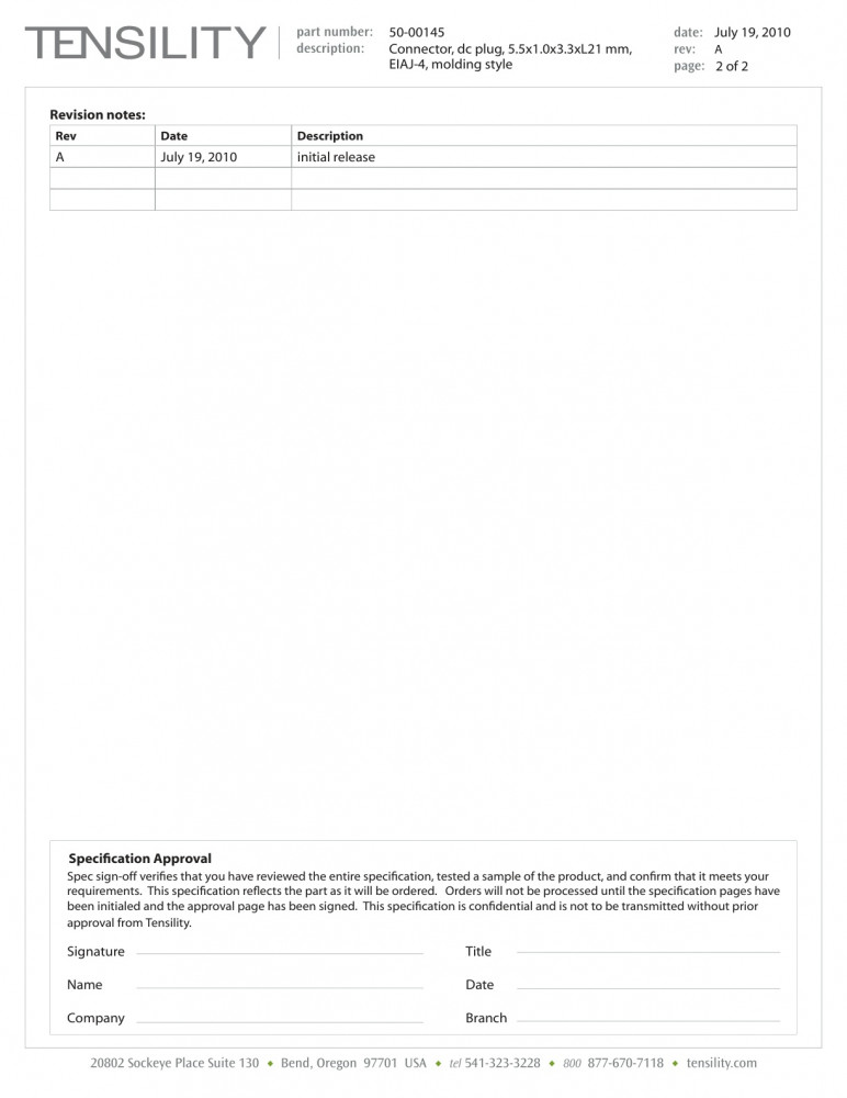 Tensility International 50-00145 product specification, page 2