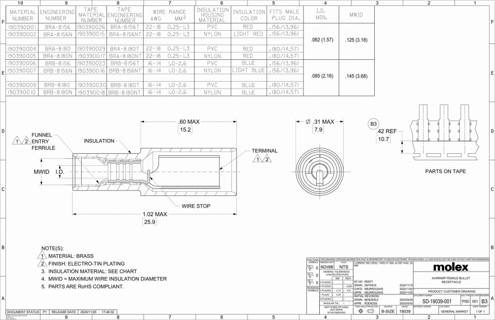 Product drawing image for the Avikrimp female bullet receptacle