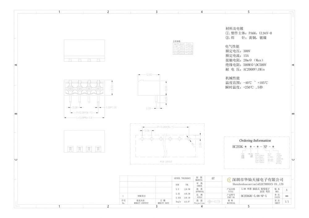 HCTL HC2EDGRC-5.08-9P-V technical drawing