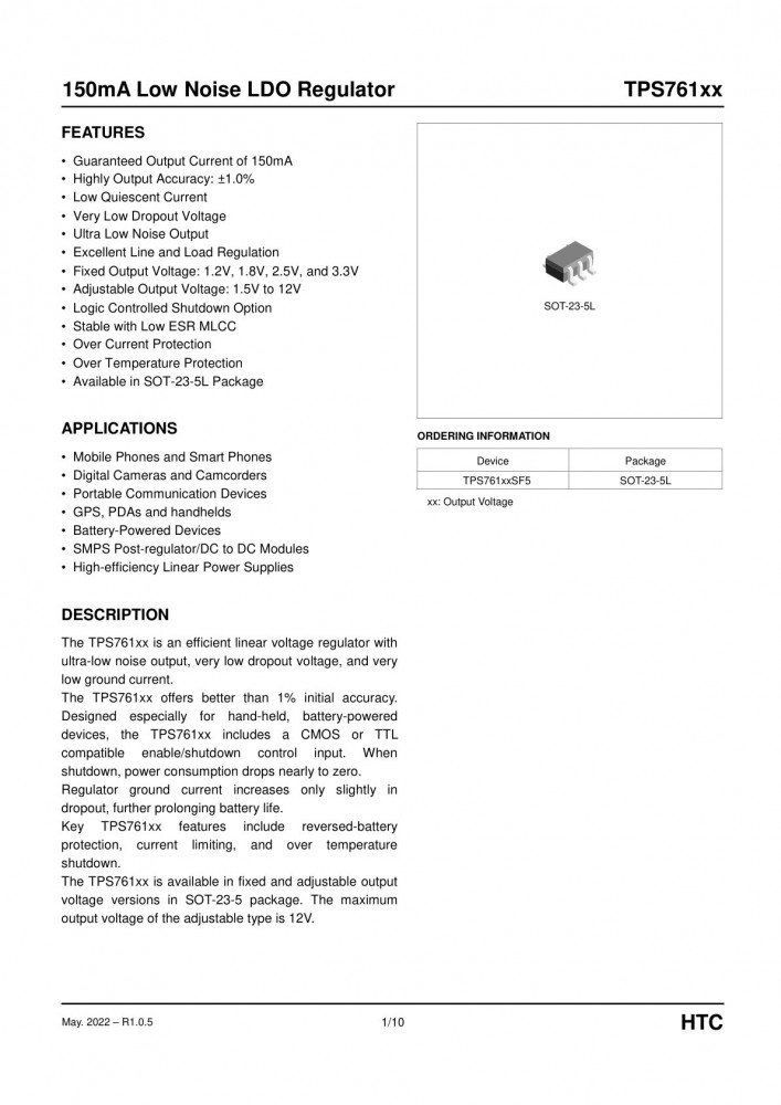 TPS76136SF5 datasheet page 1