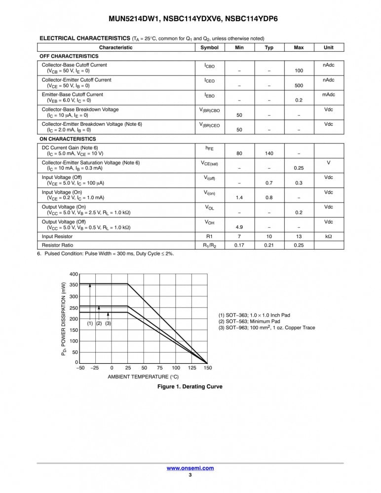 NSBC114YDXV6T1G datasheet page 3