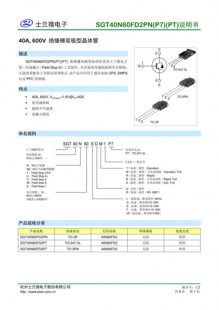SGT40N60FD2PN datasheet page 1